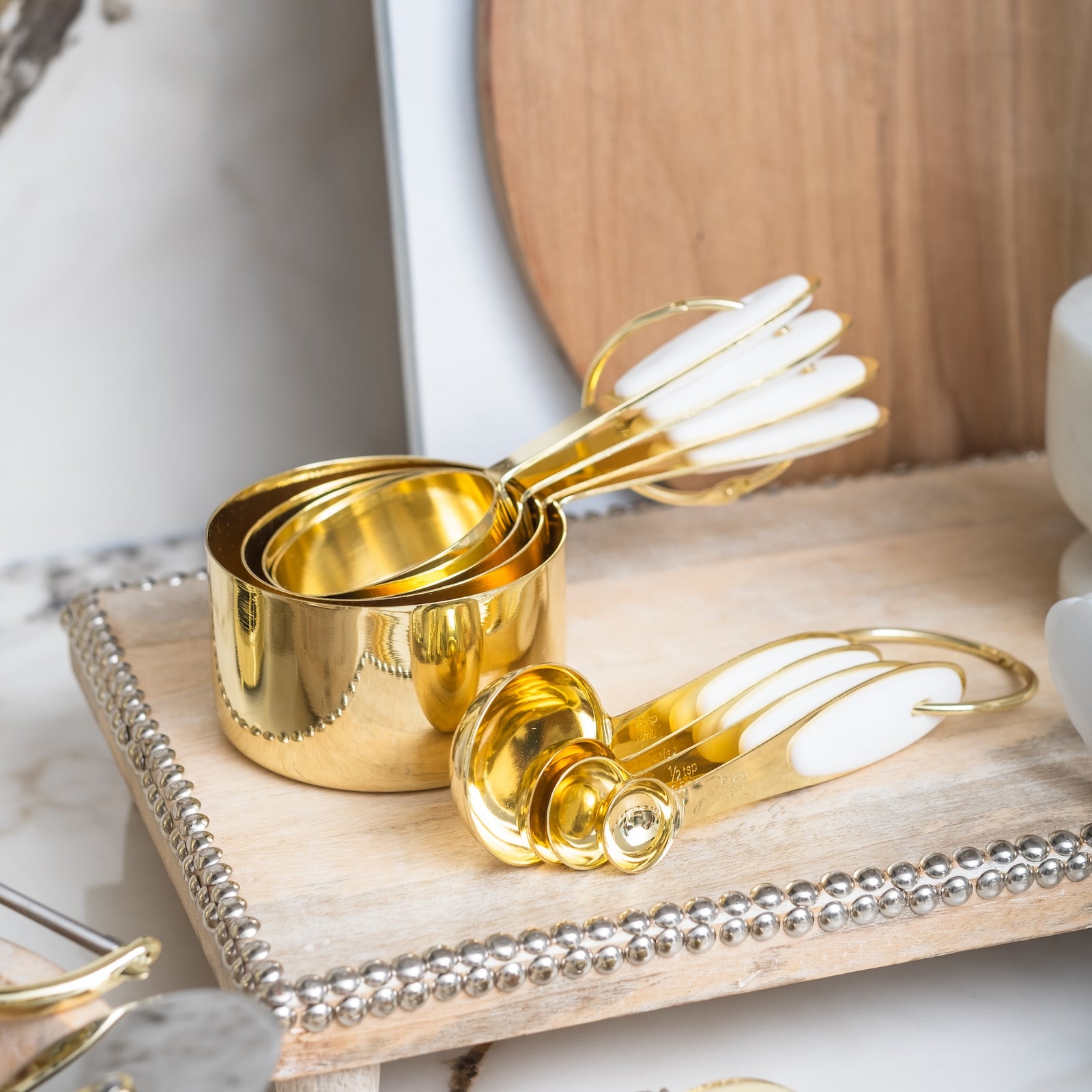 White and Light Gold Complete Kitchen Utensils Set