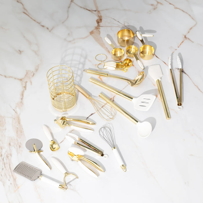 White and Light Gold Complete Kitchen Utensils Set
