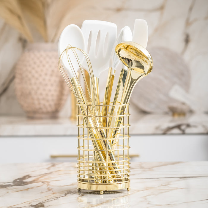 White and Light Gold Complete Kitchen Utensils Set